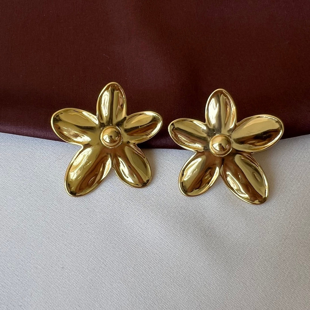 TFC Shiny Flower Plated Stud Earrings