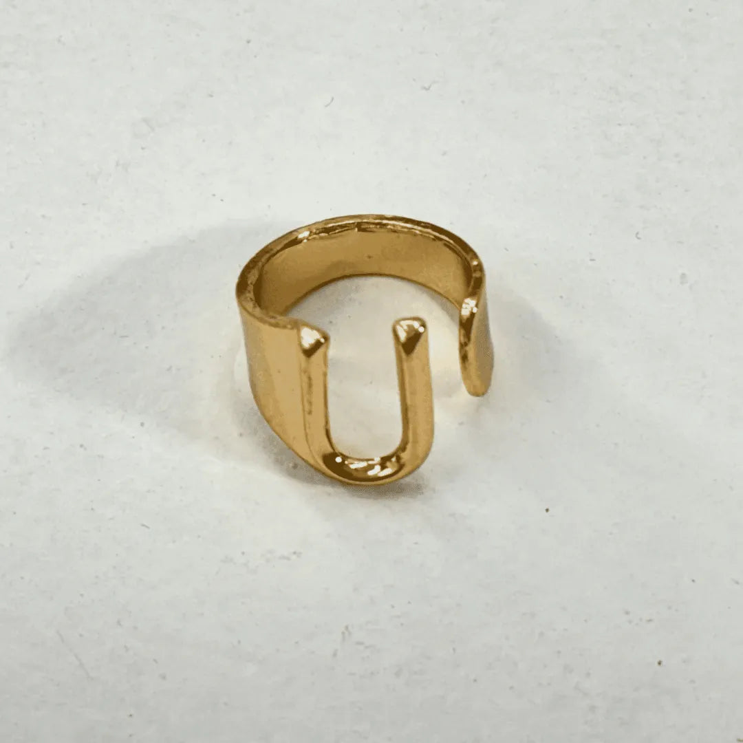 TFC Letter- U Gold Plated Adjustable Ring