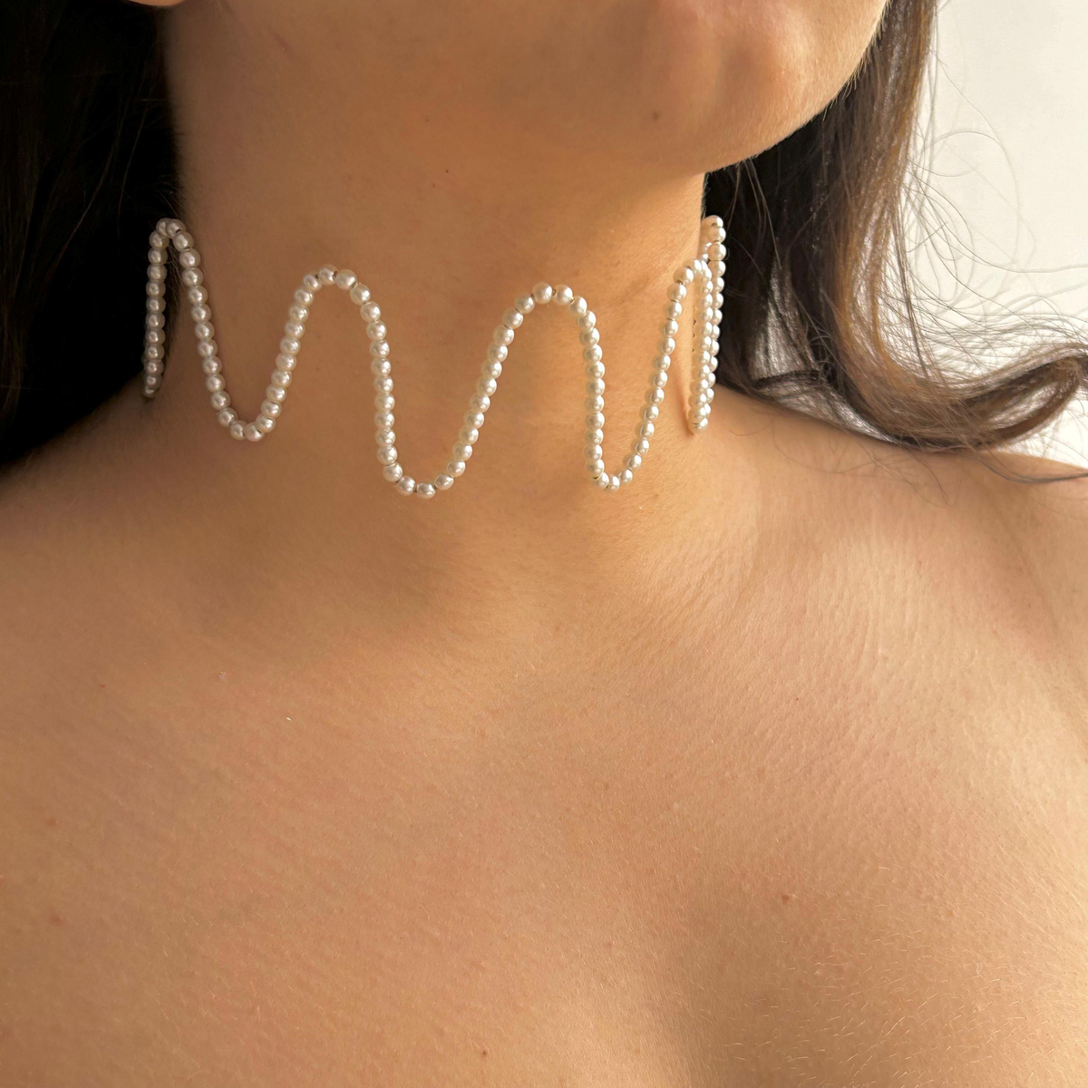 TFC Sonam Zigzag Pearl Statement Choker Necklace