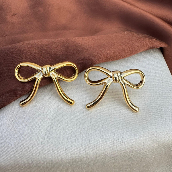 TFC Satin Bow Gold Plated Stud Earrings